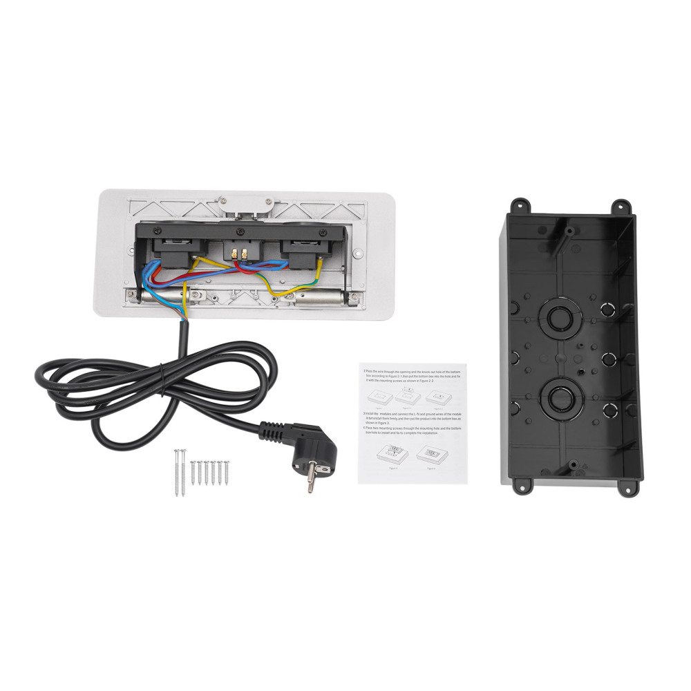 Toma empotrable con 2 USB, 2 tomas, 1,8m, retráctil, 250V AC, 16A, negro